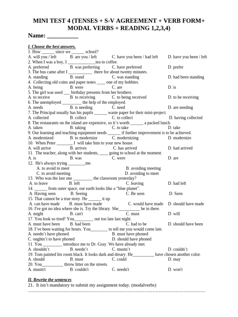 Mini Test 4 | PDF