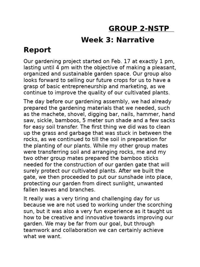 GROUP 2 NSTP - Week 3 Narrative Report | PDF | Home & Garden