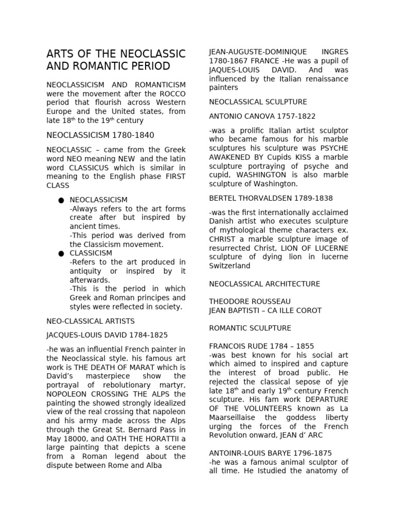 Arts of The Neoclassic and Romantic Period | PDF | Romanticism | Art