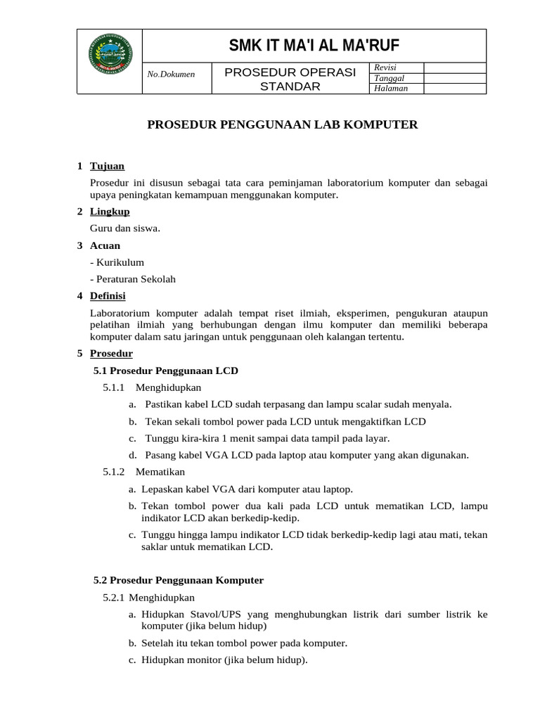 SOP-Penggunaan-Laboratorium-Komputer SMK It MM | PDF