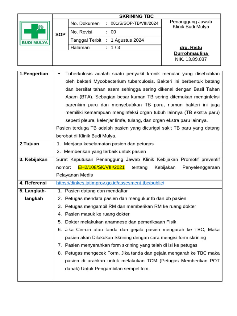 SOP Skrining TB | PDF