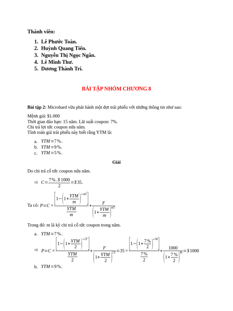 BÀI TẬP CHƯƠNG 8 TCDN | PDF