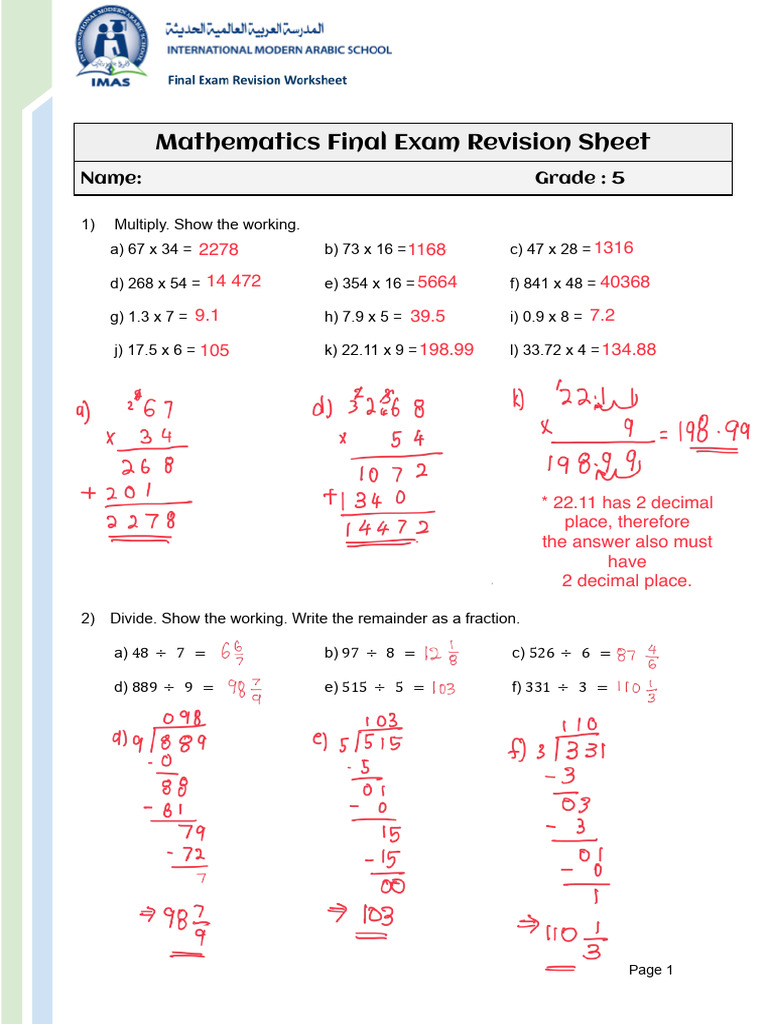 Answer Grade 5 Final Exam Revision | PDF