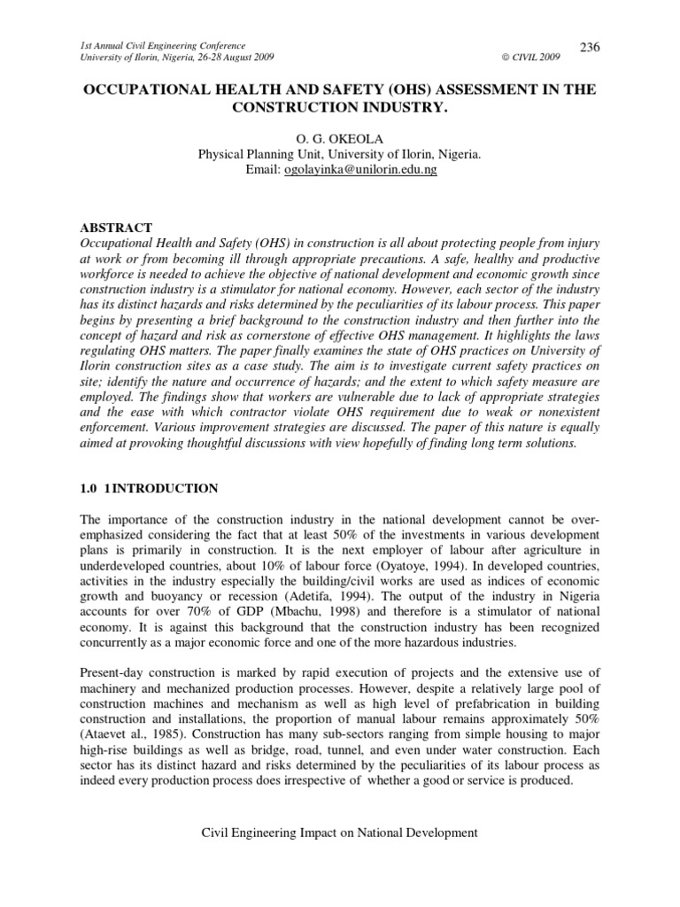 Occupational Health and Safety (OHS) Assessment in The Construction ...