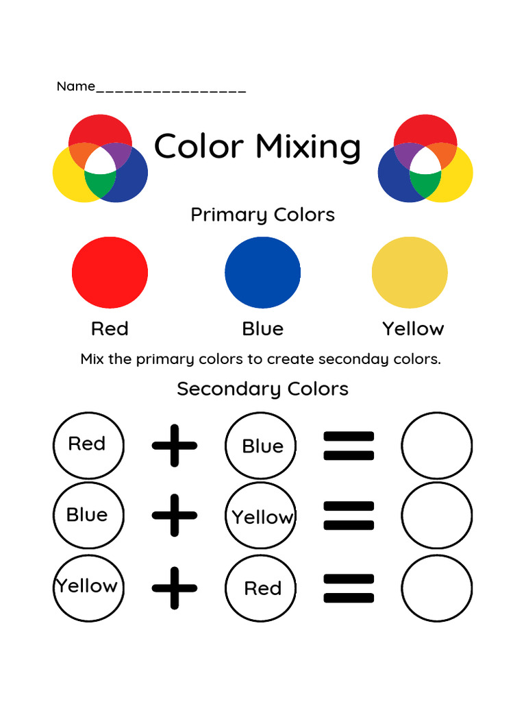 Art Color Mixing Primary and Secondary Color Worksheet | PDF