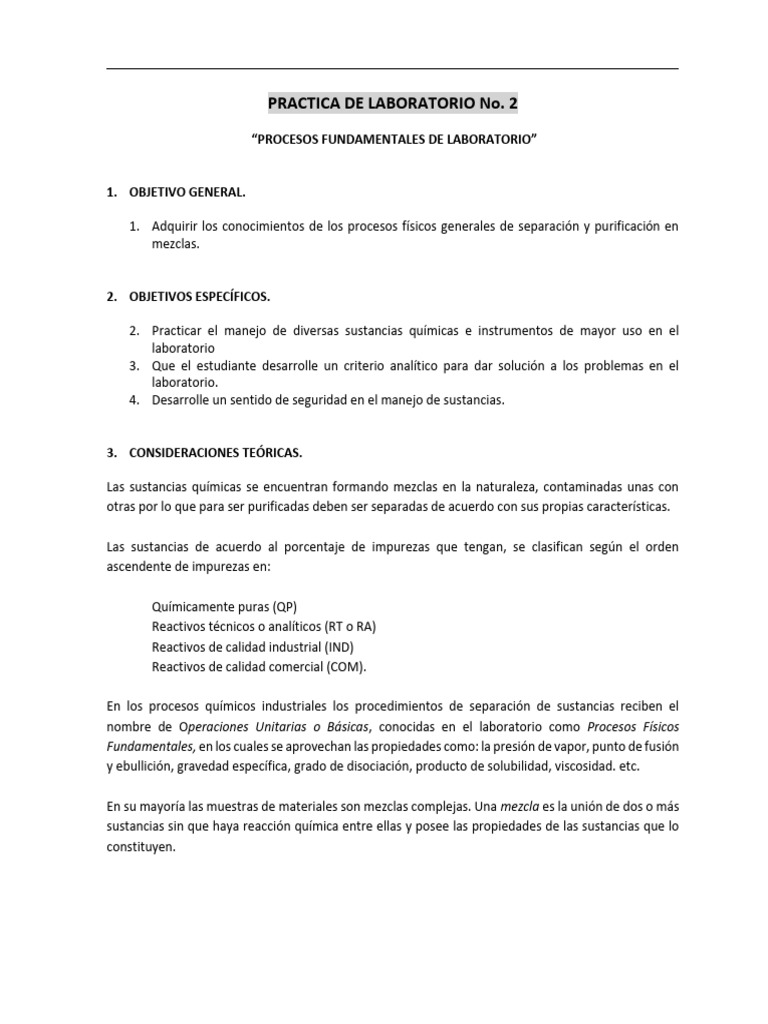 Practica 2. Procesos Fundamentales de Laboratorio | PDF