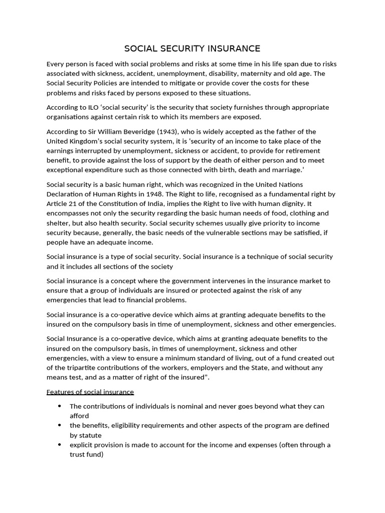 Social Security Insurance | PDF