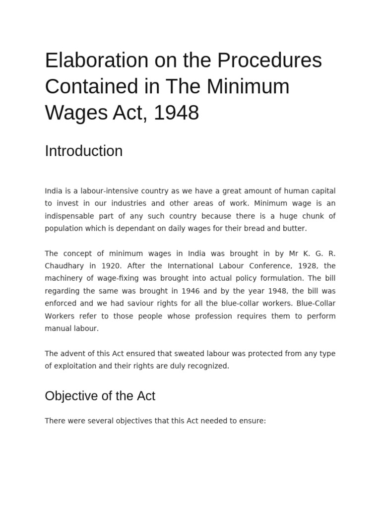 notes on The Minimum Wages Act | PDF