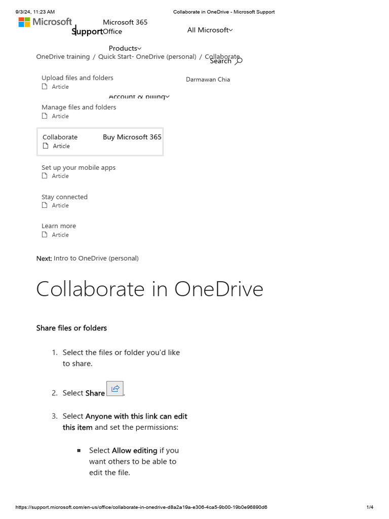Collaborate in OneDrive - Microsoft Support | PDF
