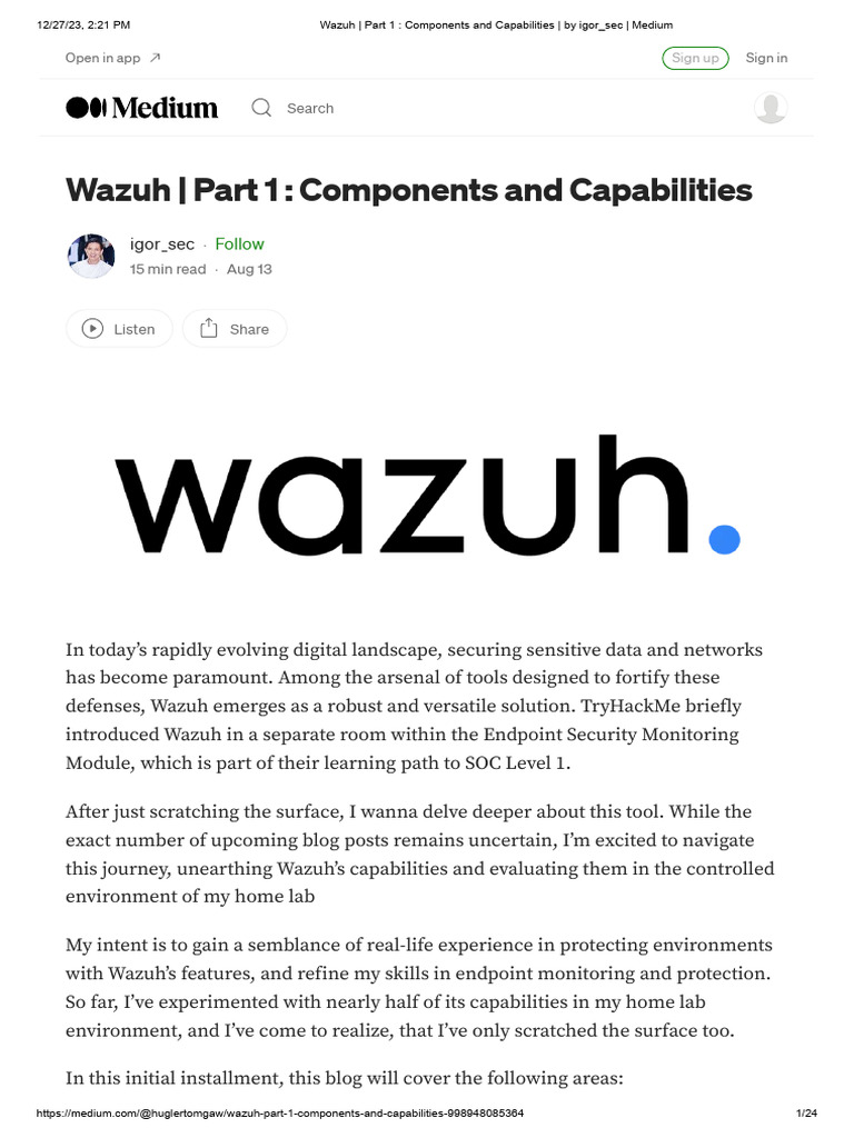 Wazuh Part 1 - Components and Capabilities | PDF