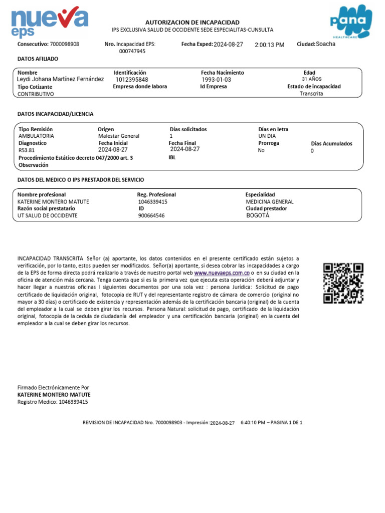 Incapacidad Nueva Eps | PDF