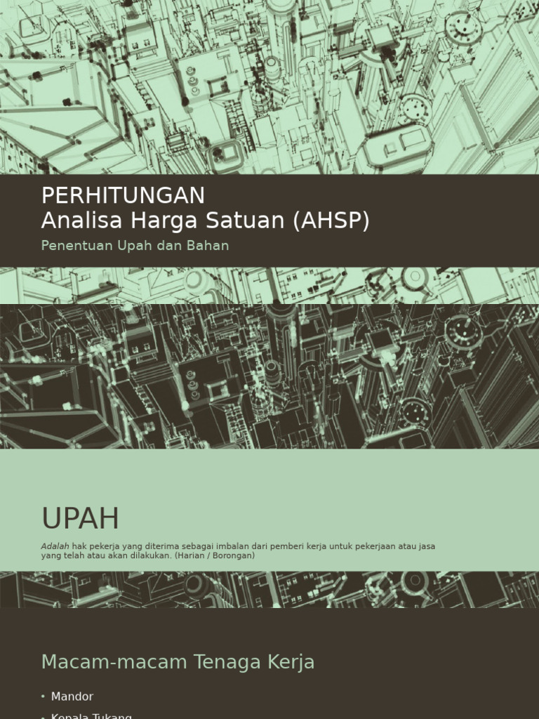 Perhitungan Analisa Harga Satuan (AHSP) : Penentuan Upah Dan Bahan | PDF