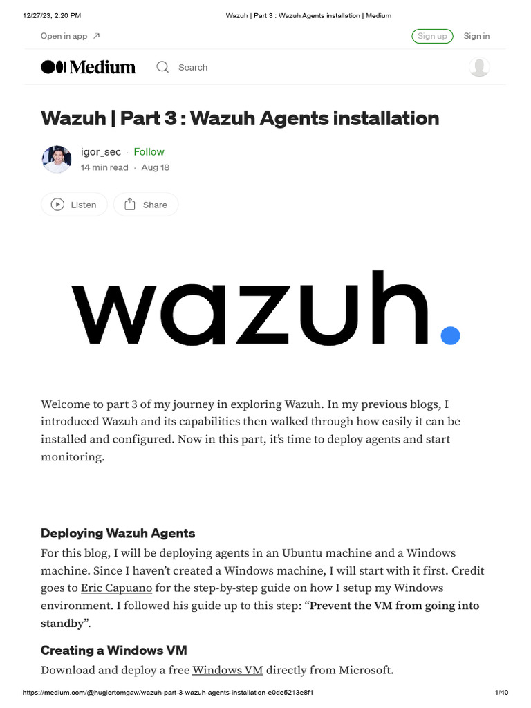 Wazuh Part 3 - Wazuh Agents installation | PDF