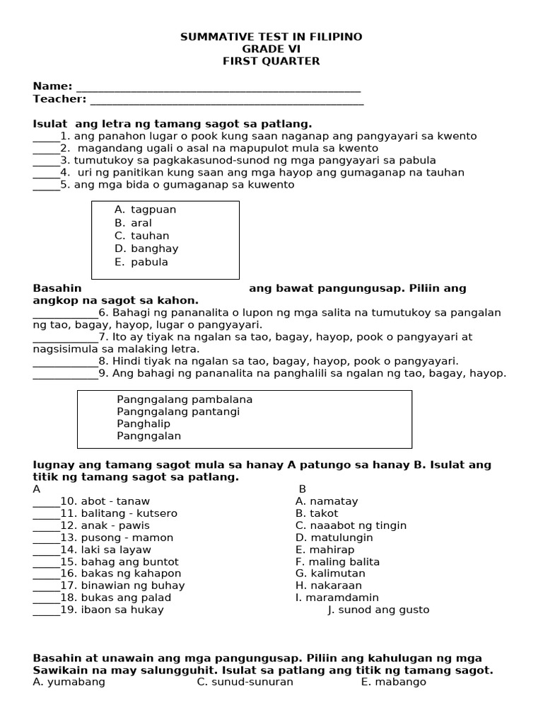Summative Test in Filipino | PDF