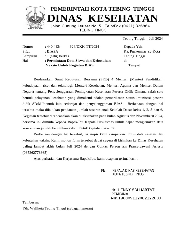 Surat Bias Permintaan Data Sasaran | PDF