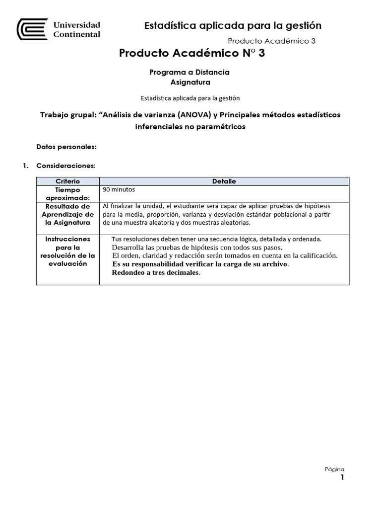 Pa3 Estadistica Aplicada para La Gestion | PDF