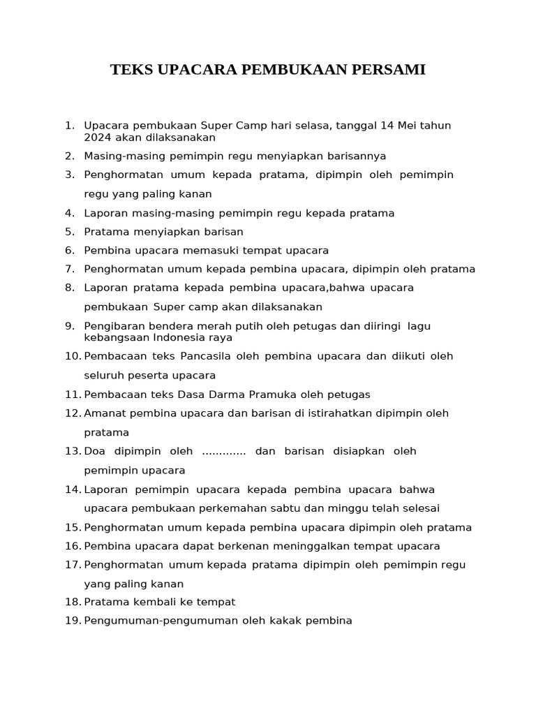 Teks Upacara Pembukaan Persami | PDF