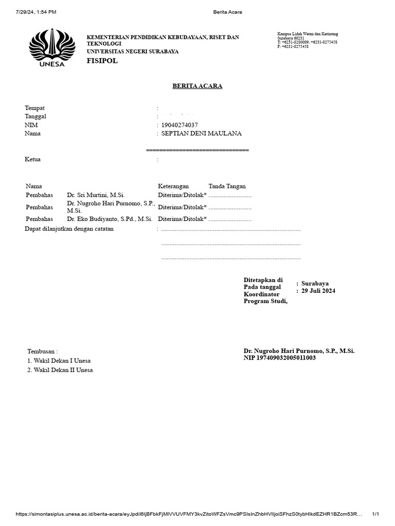 Berita Acara Deni | PDF
