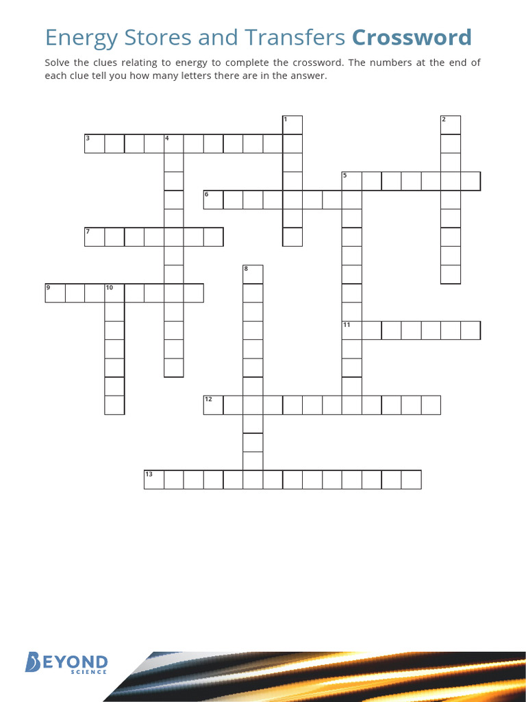 KS3 Energy Stores and Transfers Crossword | PDF