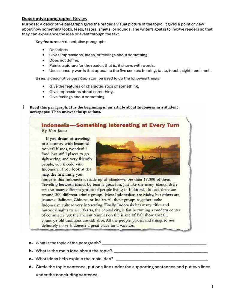 Descriptive Paragraphs | PDF