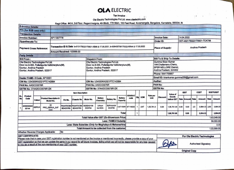 OLA Invoice (2) | PDF