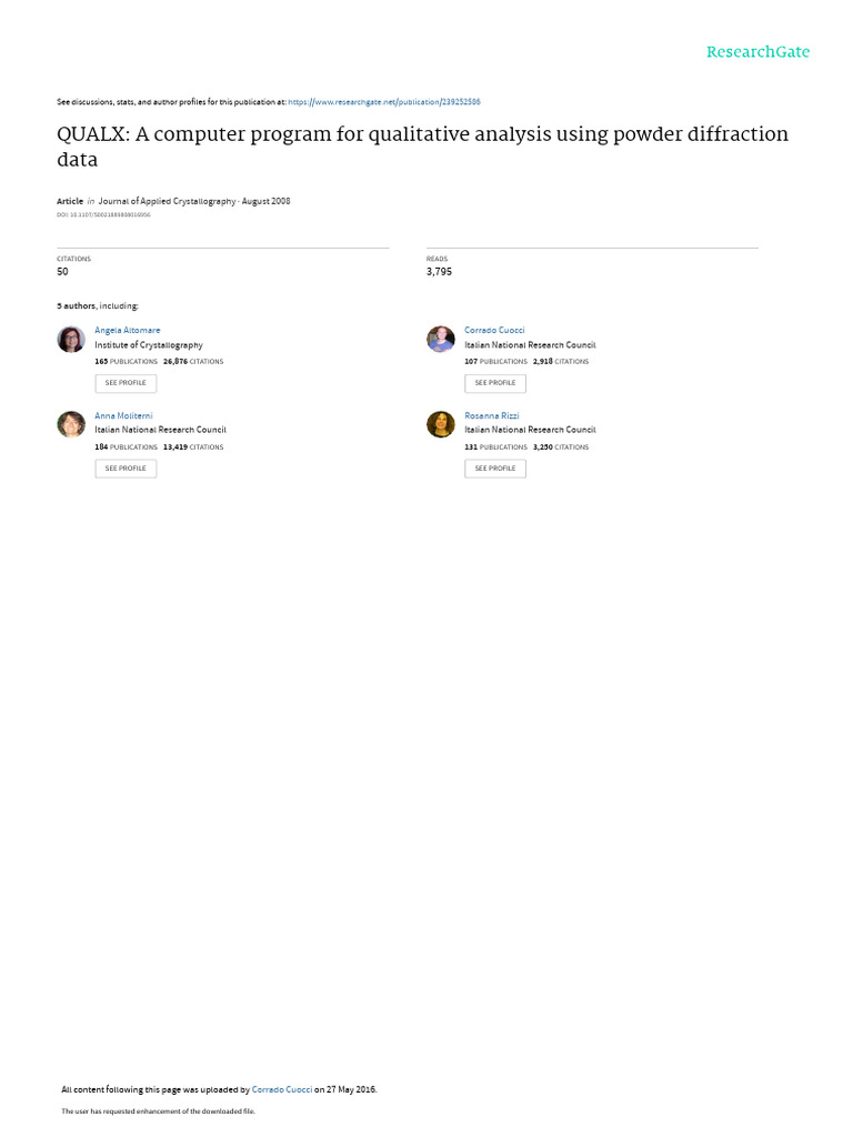 QUALX: A Computer Program For Qualitative Analysis Using Powder Diffraction Data | PDF | X Ray ...