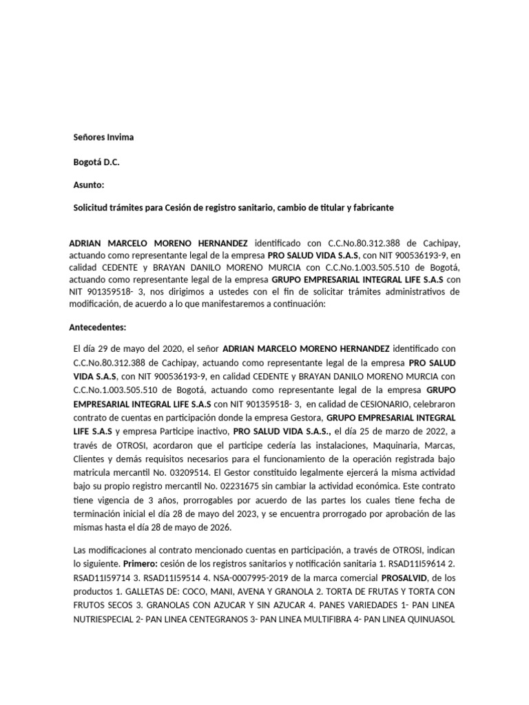 Carta Solicitud Cambios Invima | PDF | Derecho