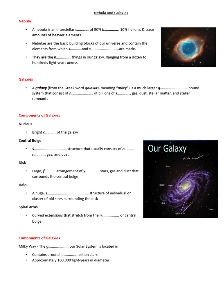 Nebula and Galaxies Worksheet PDF | PDF | Galaxy | Milky Way