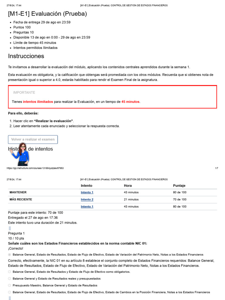 (M1-E1) Evaluación (Prueba) - Control de Gestión de Estados Financieros 2 | PDF
