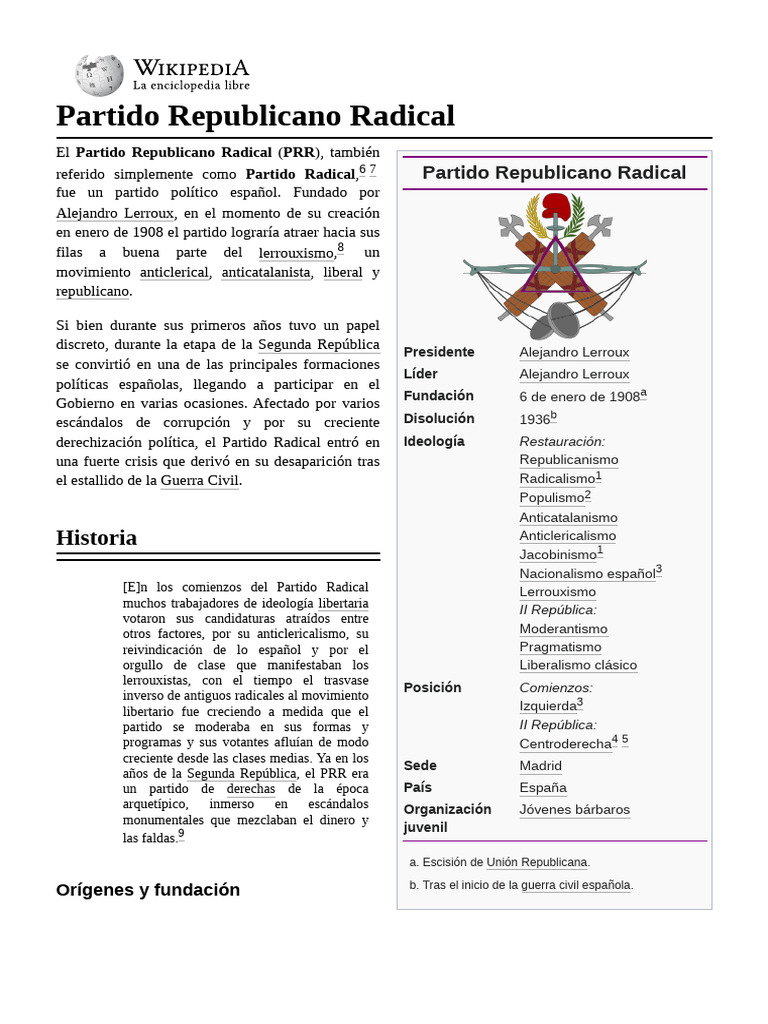 Partido Republicano Radical | PDF | Política de españa | España