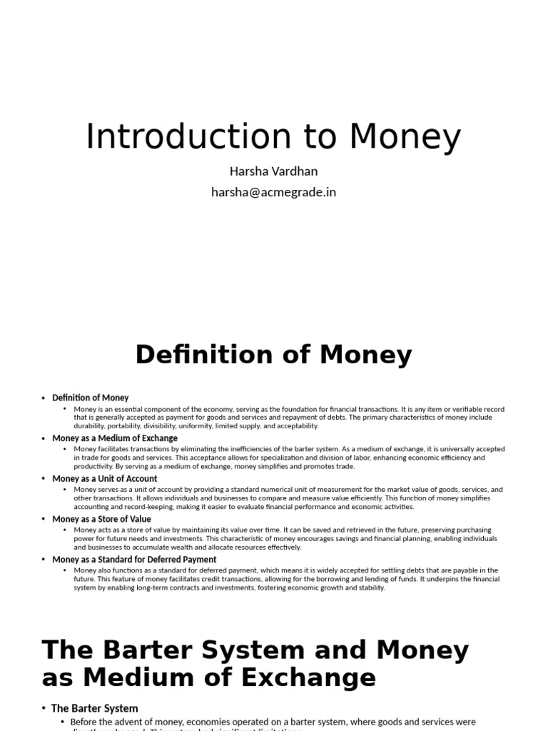 Introduction To Money | PDF