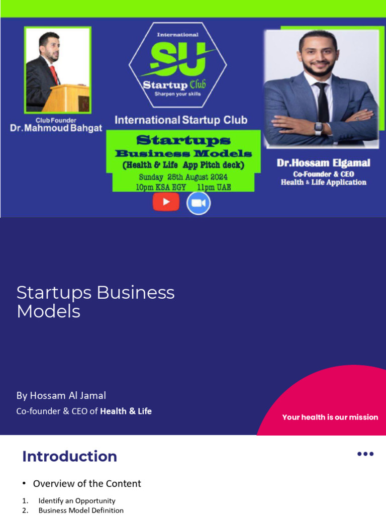 2nd Startup Club (Startup Business Models) by DR - Hossam ElJamal | PDF