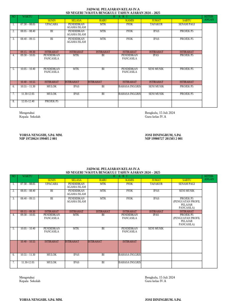 Jadwal Pel 4.a Tahun 2024.2025 | PDF