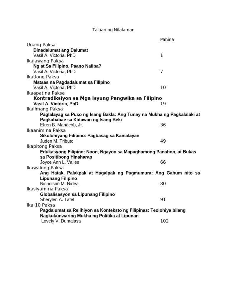 Talaan NG Nilalaman | PDF