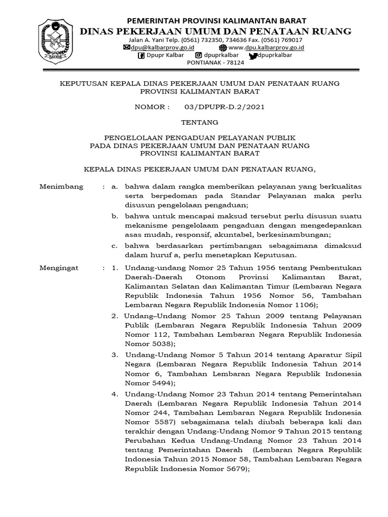 03. SK PENGADUAN PELAYANAN PUBLIK 2021 | PDF 03. SK PENGADUAN PELAYANAN PUBLIK 2021 | PDF