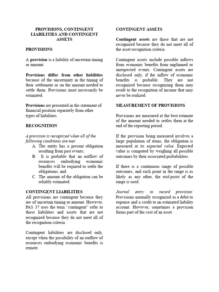 Provisions, Contingent Liabilities and Contingent Assets Provisions ...