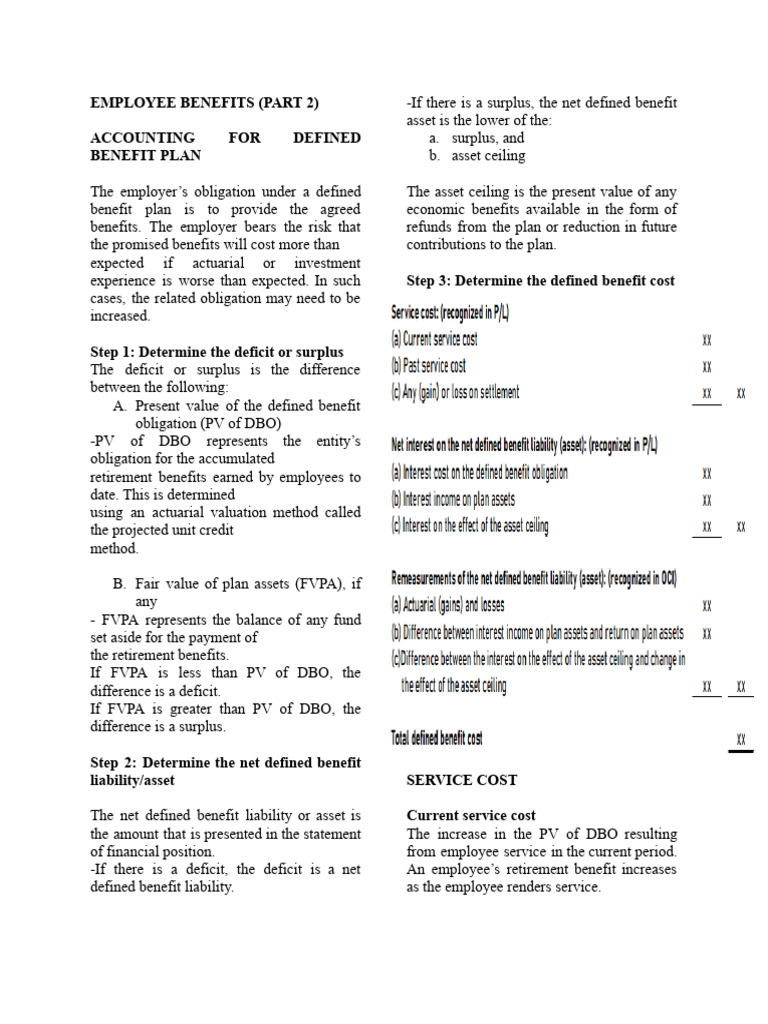 Employee Benefits (Part 2) Accounting FOR Defined Benefit Plan | PDF