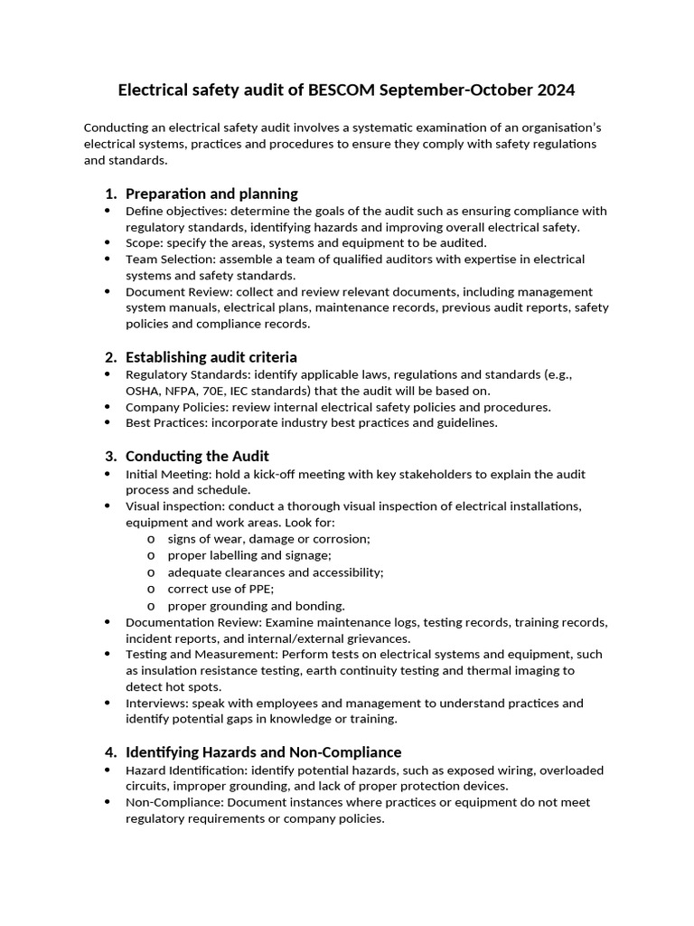 Electrical Safety Audit of BESCOM September | PDF | Audit | Technology ...