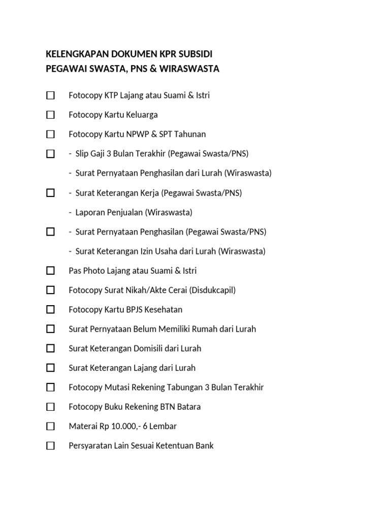 Syarat Kelengkapan Dokumen KPR Konsumen | PDF