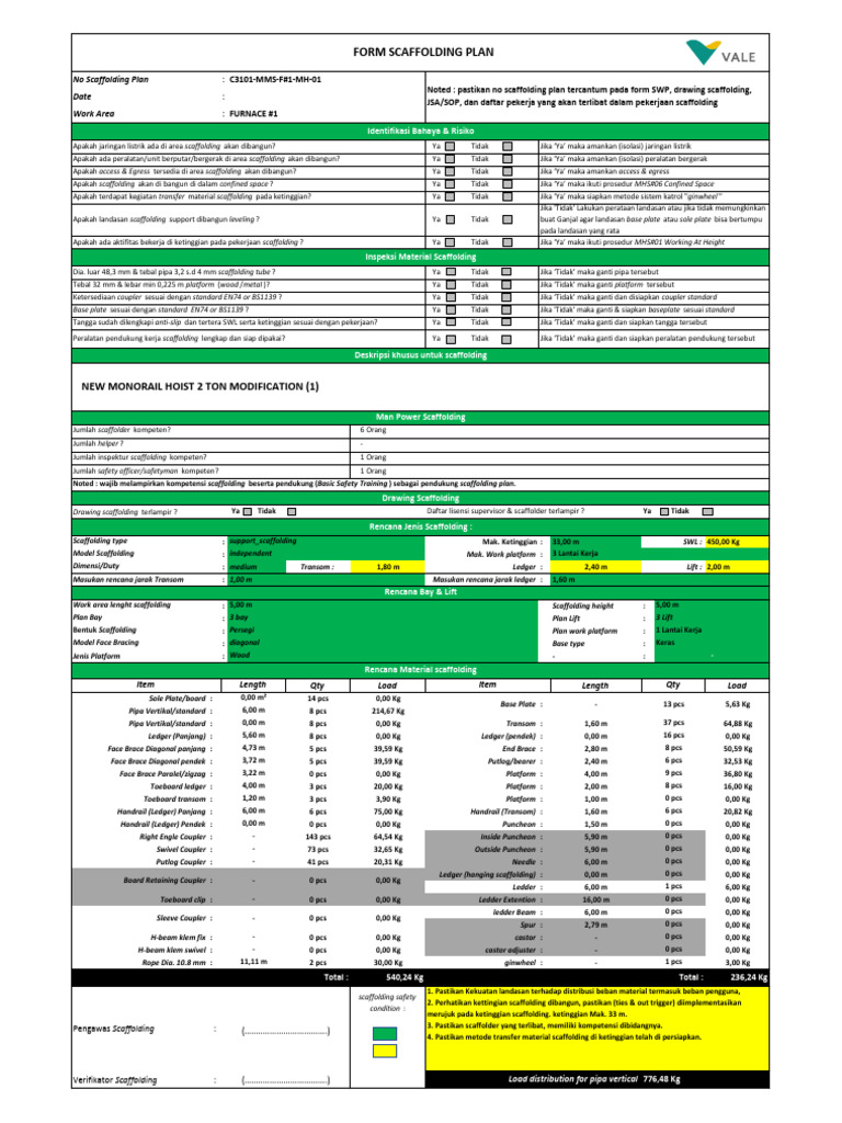 Form Scaffolding Plan: New Monorail Hoist 2 Ton Modification | PDF