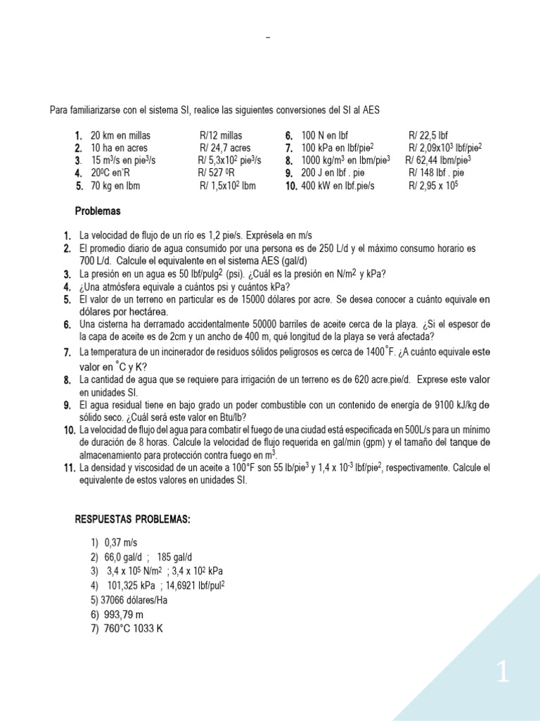 Taller # 2 Aplicación de Conversiones Usando SI y AES | PDF
