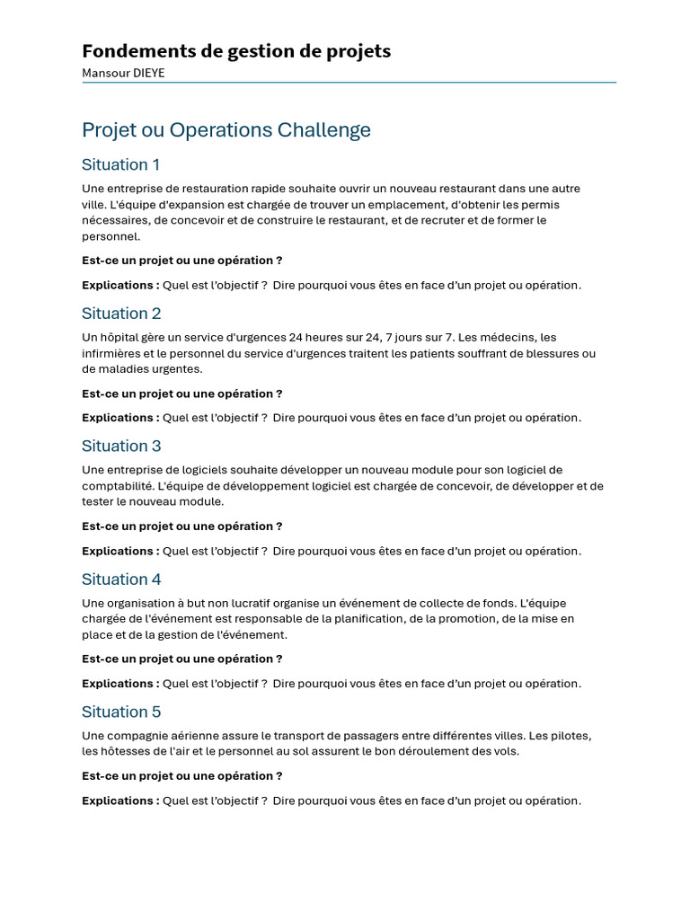 Projet Ou Operation Challenge | PDF