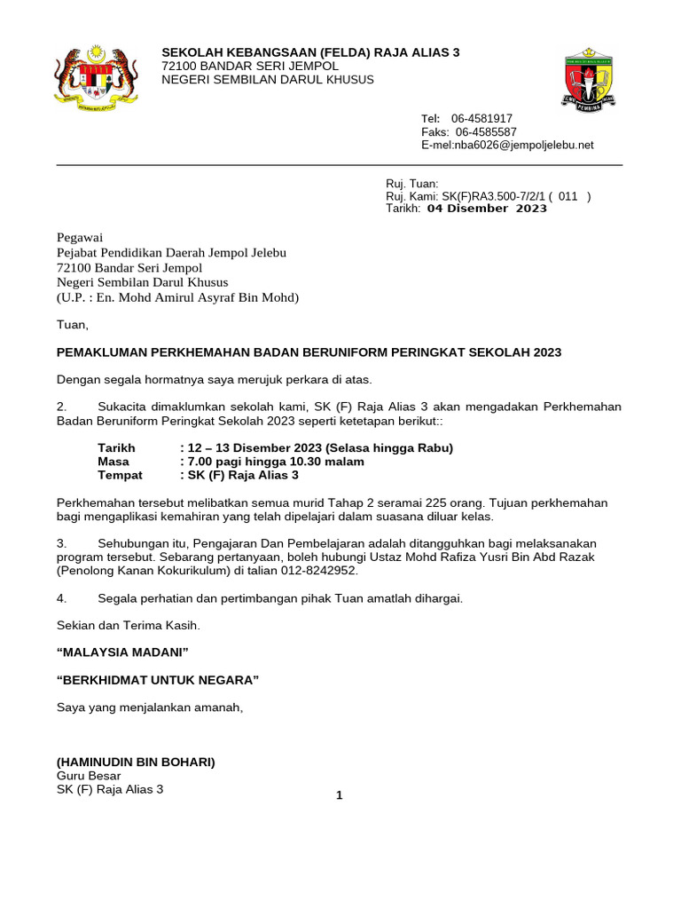 Surat Pemakluman Perkhemahan | PDF