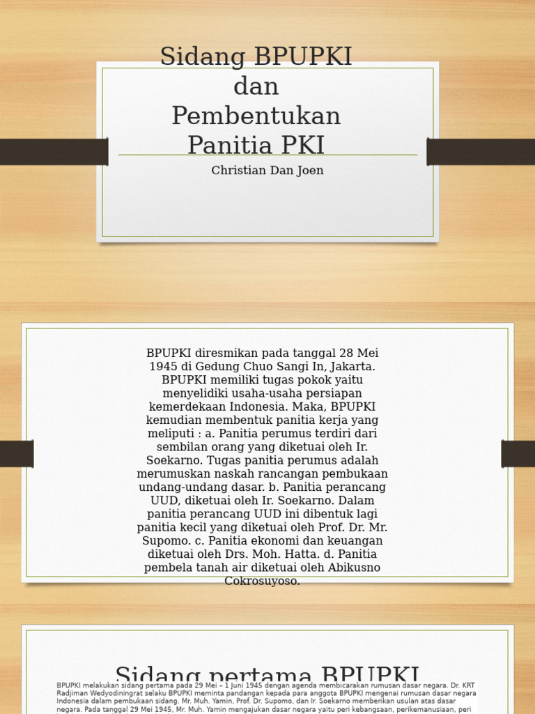Sidang BPUPKI Dan Pembentukan Panitia PKI Christian Dan Joen | PDF