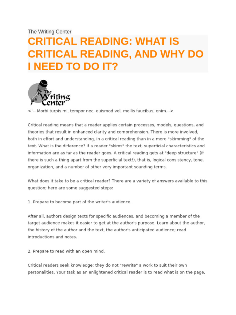 Critical Reading Content | PDF