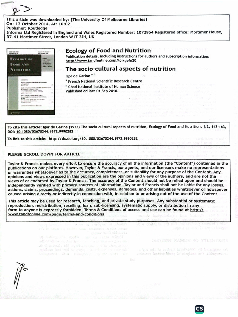 Ecology of Food and Nutrition 1 | PDF