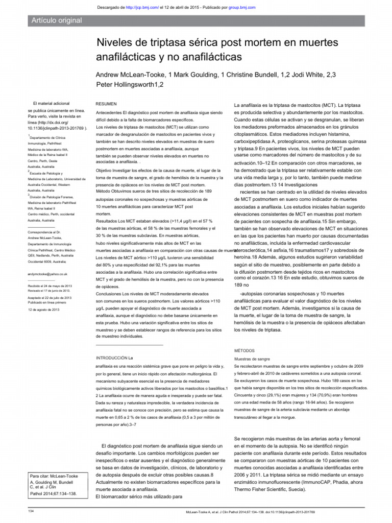 Postmortem Serum Tryptase Levels in Anaphylactic and Non-Anaphylactic ...