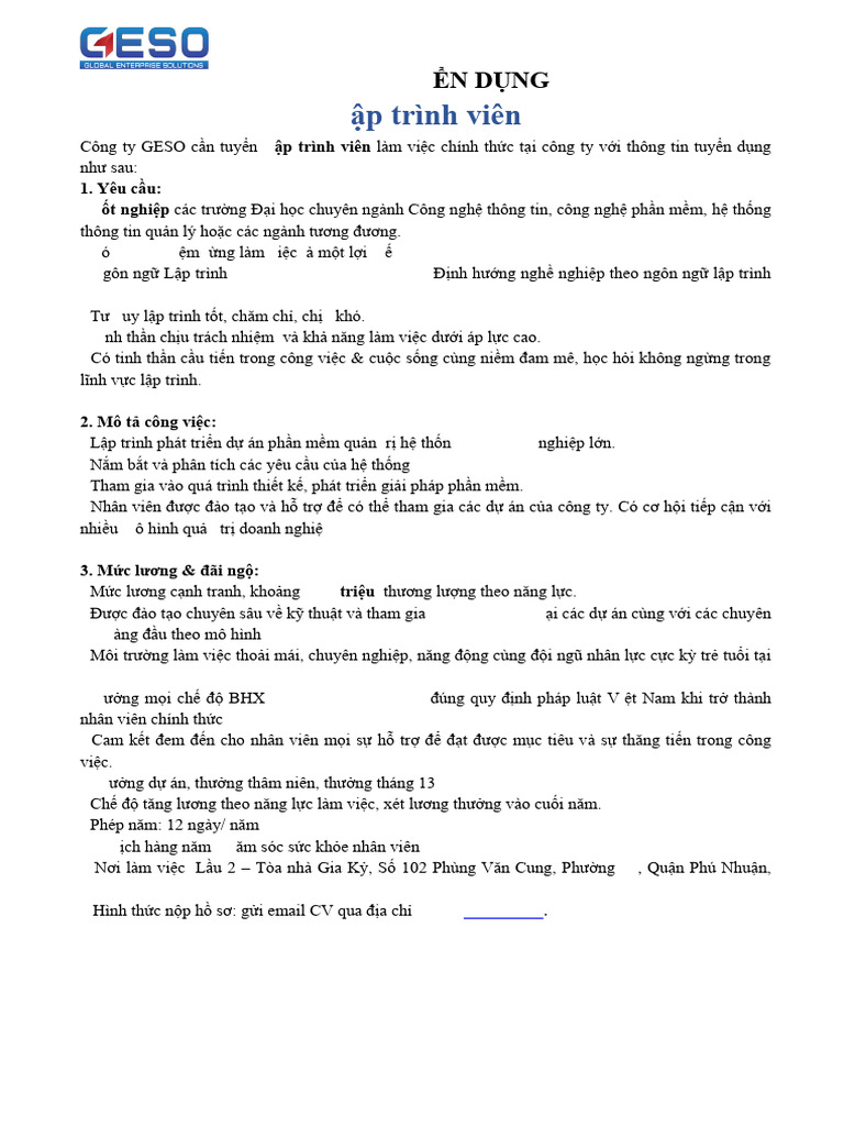 GESO - JD Fresher Dev | PDF