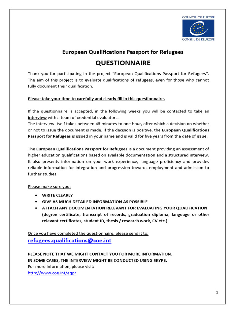 Questionnaire EQPR en | PDF