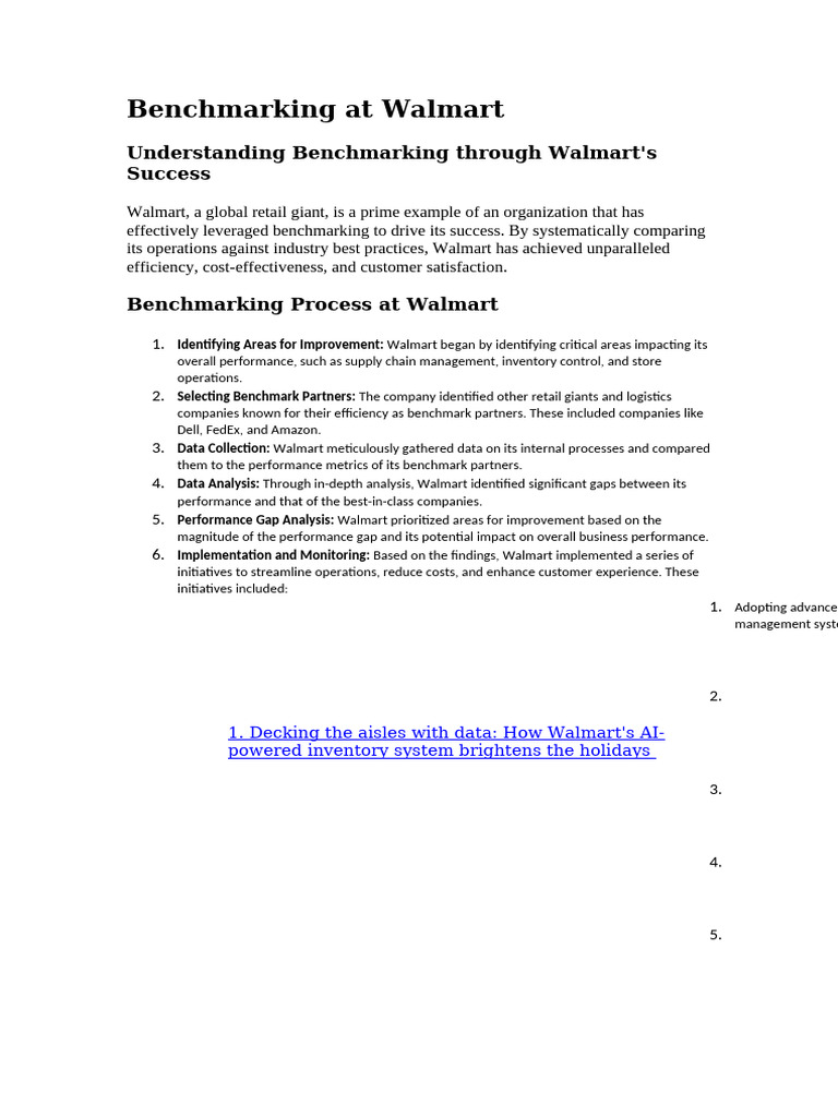 Walmart's Benchmarking Success Strategies | PDF | Benchmarking | Business